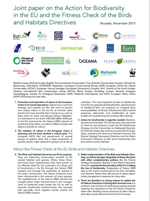 Joint paper on the Action for Biodiversity in the EU and the Fitness ...